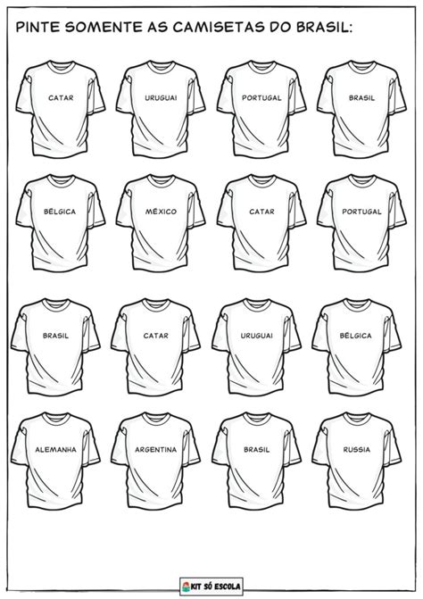 Atividade Copa do Mundo Pinte as camisetas SÓ ESCOLA
