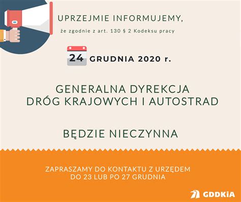 24 grudnia dniem wolnym od pracy w GDDKiA Generalna Dyrekcja Dróg