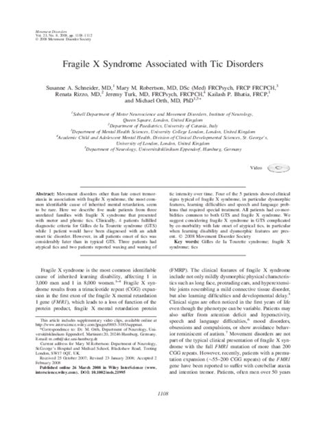 pdf fragile x syndrome associated with tic disorders renata rizzo