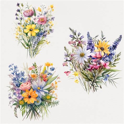 Wildflower Bouquet Watercolor Clipart Flower Bunch Card Making Floral