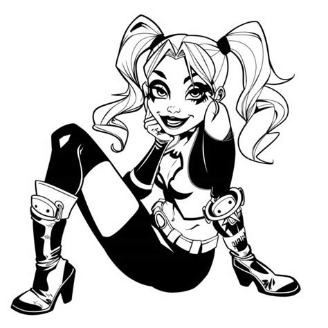 Coloriage Caricature de Harley Quinn dessin gratuit à imprimer
