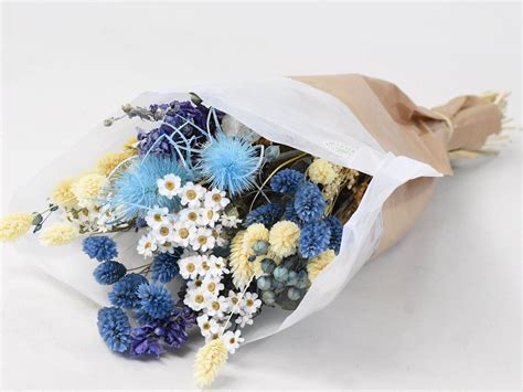 Droogbloemen Boeket Lichtblauw 50cm Decofleur