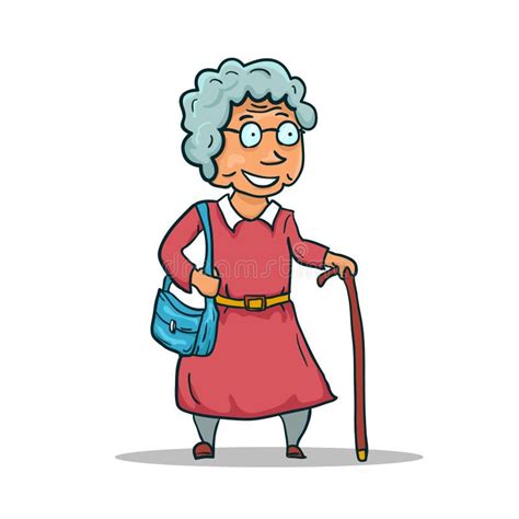 Karikatur alte Dame Character Lokalisiert Auf Weißem Hintergrund Vektor