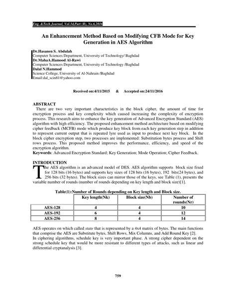 pdf an enhancement method based on modifying cfb mode for key generation in aes algorithm