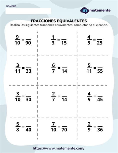 36 Ejercicios De Fracciones Equivalentes