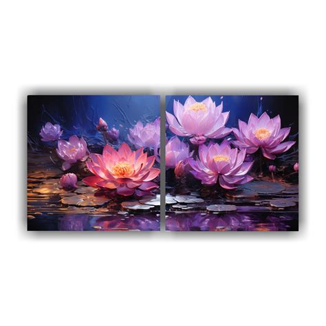 Pintura En Lienzo Estilo Artsy De Loto Negro Mágico En Set 2 Artes
