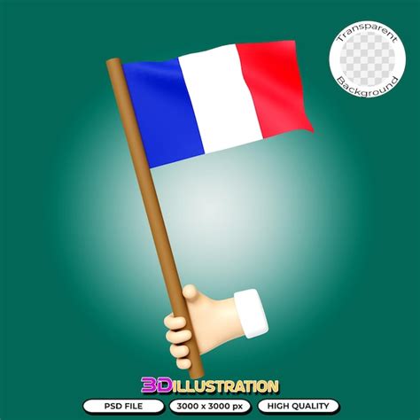 Bandeira da frança renderização em 3d em fundo transparente PSD Premium