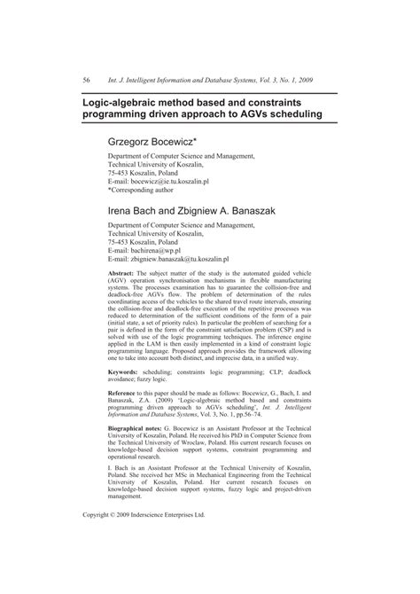 pdf logic algebraic method based and constraints programming driven approach to agvs scheduling