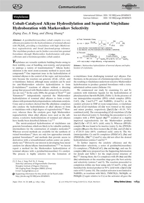 PDF Cobalt Catalyzed Alkyne Hydrosilylation And Sequential