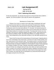 Lab 1 Assignment Math 338 Lab Assignment 1 Spring 2018 DUE Jan 30