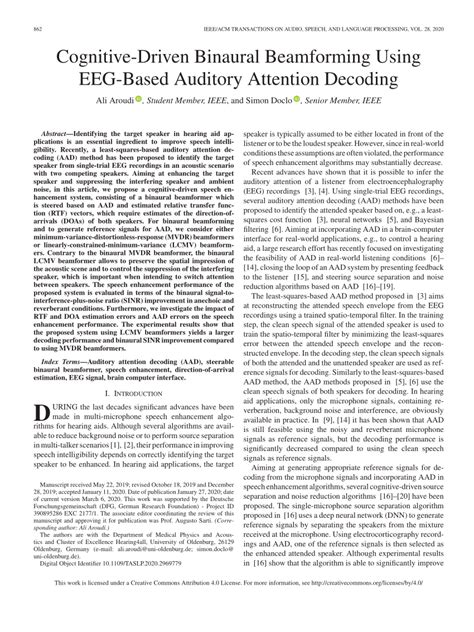 pdf cognitive driven binaural beamforming using eeg based auditory attention decoding
