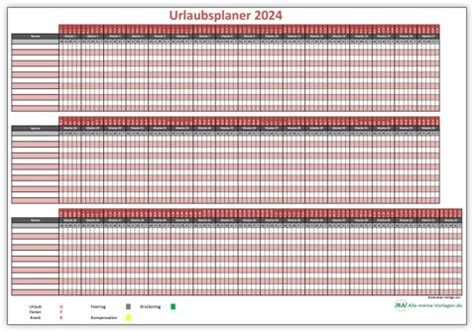 Urlaubsplanung 2024 Kalender Excel Jessi Lucille