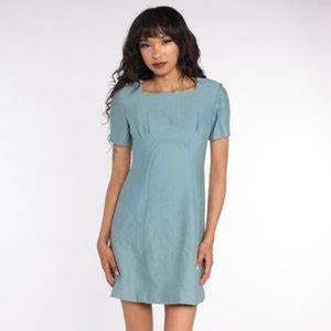 60s Mod Mini Dress Grey Blue Wool Dress Winter Shift 1960s Go Go Space