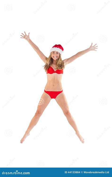 Festive Fit Blonde In Red Bikini Stock Photo Image Of Body Full