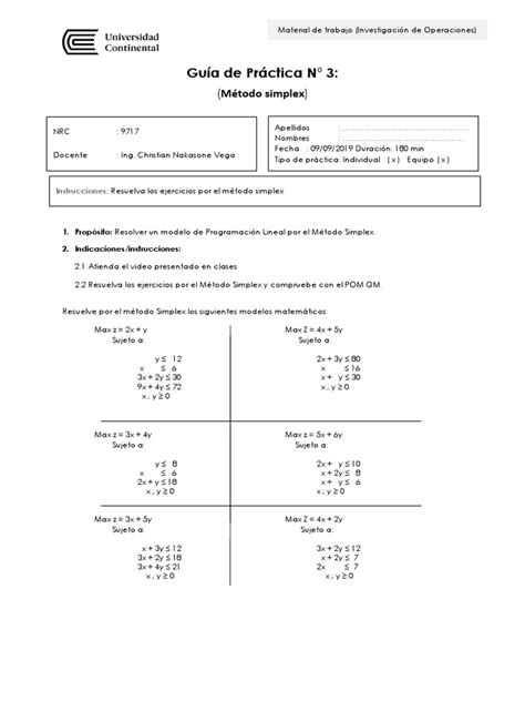 practica nro 03 metodo simplex pdf la investigación de operaciones programación lineal