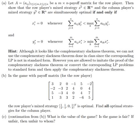 solved a ﻿let a aij 1≤i≤m 1≤j≤n ﻿be a m×n payoff matrix