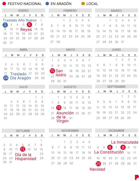 CALENDARIO laboral ARAGÓN 2023 con todos los FESTIVOS