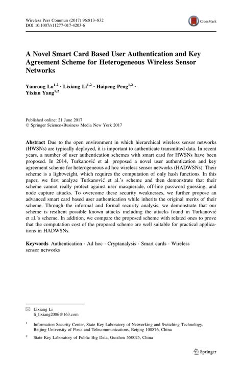 pdf a novel smart card based user authentication and key agreement scheme for heterogeneous