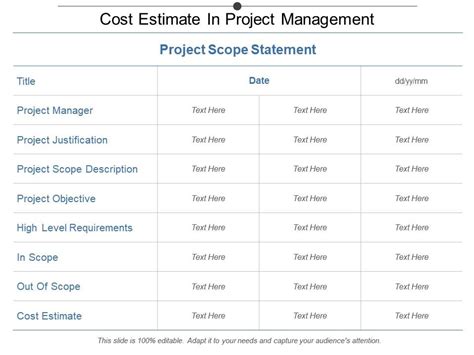 cost estimate in project management presentation graphics presentation powerpoint example