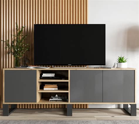 Szafka RTV Loft Komoda RTV 150 Cm Wotan Grafit MAT Z Kolekcji Apollo