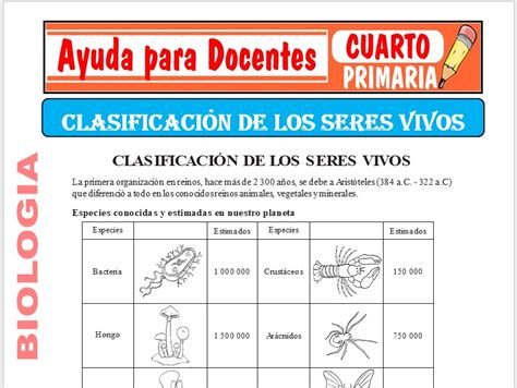 Clasificación de los Seres Vivos para Cuarto de Primaria Ayuda para