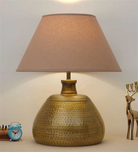 Buy Gaze Beige Cotton Fabric Shade Night Lamp With Metal Base At 56