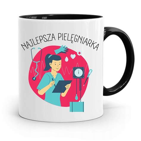 Kubek Czarny Prezent Dla Najlepszej Piel Gniarki Z Nadrukiem Ze
