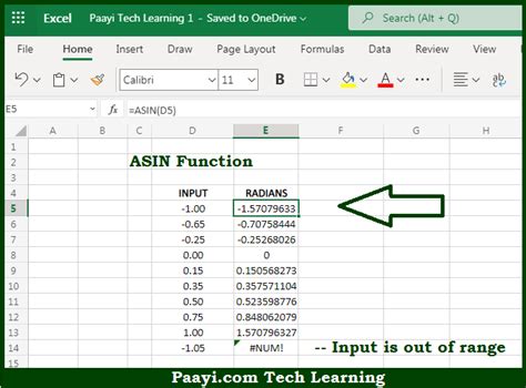 learn how to use microsoft excel asin function paayi tech