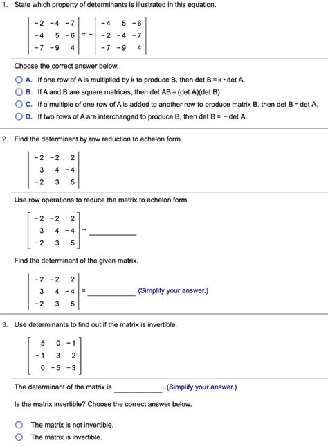 solved 1 state which property of determinants is