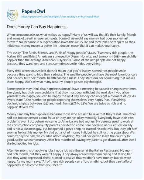 Does Money Can Buy Happiness Free Essay Example 488 Words