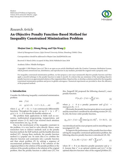 pdf an objective penalty function based method for inequality constrained minimization problem