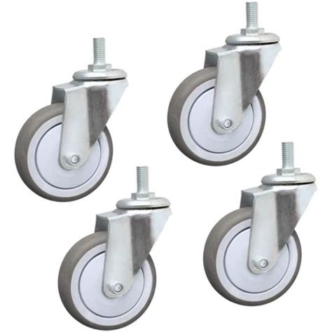 Lot De 4 roulettes À Tige Filetée M10 Roues Pivotantes en Caoutchouc 75