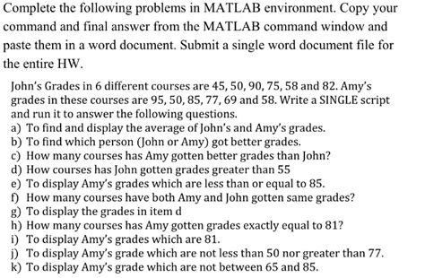 solved complete the following problems in matlab