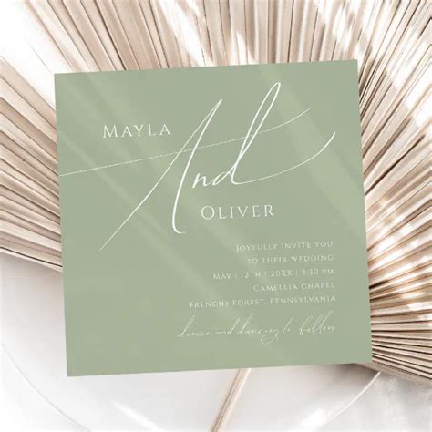 Whimsical Script Sage Green Square Wedding Invitation Zazzle