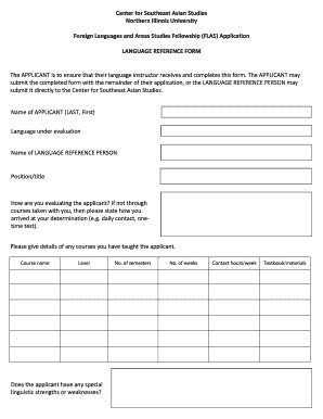 Fillable Online Niu Language Reference Form Northern Illinois