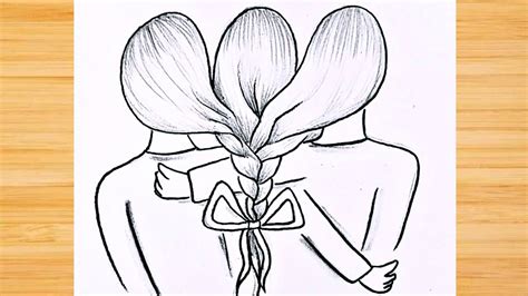 Dibujo a lápiz de tres hermanas Cómo dibujar mejores amigas paso a