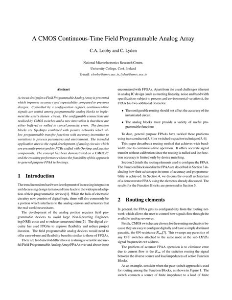 pdf a cmos continuous time field programmable analog array