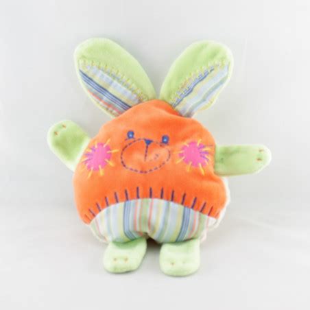 Doudou Semi Plat Lapin Orange Vert Jaune TAKINOU