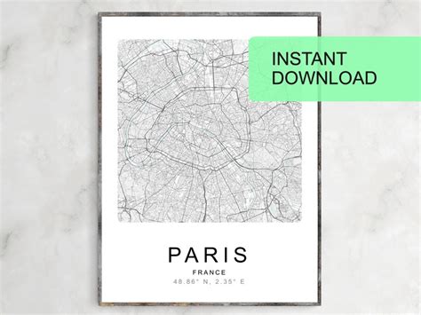 Map Of Paris France Printable Wall Art Digital Prints Wall Etsy
