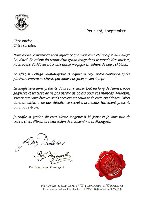 Lettre Admission Poudlard