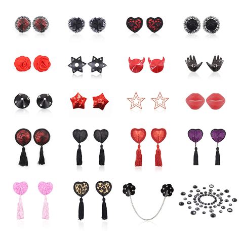 Manyjoy 1 Pair Women Sexy Sequin Nipple Covers With Tassels Heart Shape