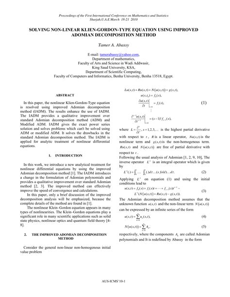 pdf solving non linear klien gordon type equation using improved adomian decomposition method