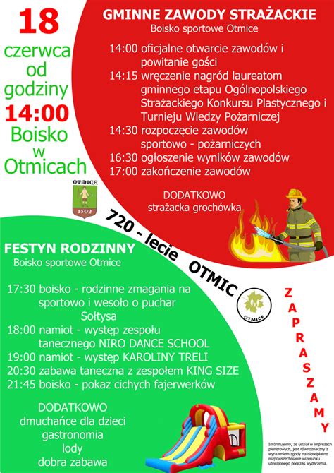 Zaproszenie na Gminne Zawody Strażackie i Festyn Rodzinny w Otmicach