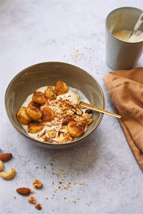 Makkelijk Gezond Ontbijt Recept Plantaardige Yoghurt Gebakken Banaan