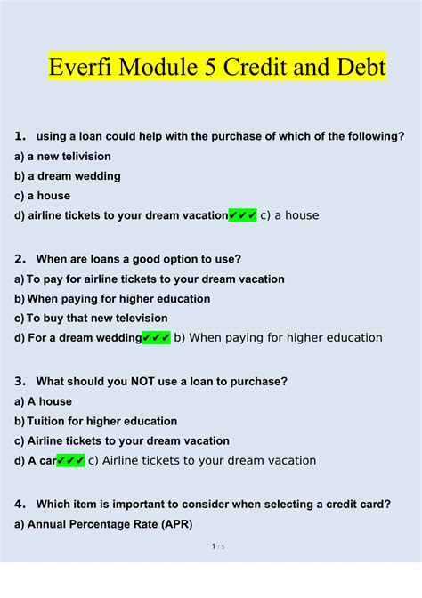 EVERFI Module 5 Credit And Debt 2023 Questions And Answers Verified