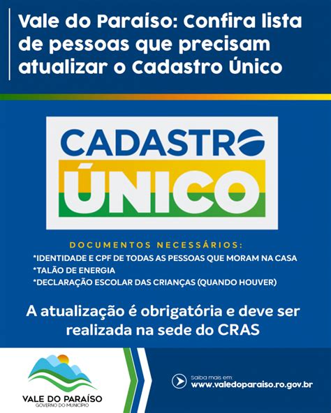 VALE DO PARAÍSO CONFIRA LISTA DE PESSOAS QUE PRECISAM ATUALIZAR O