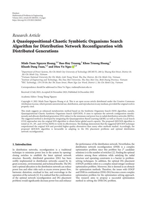 pdf a quasioppositional chaotic symbiotic organisms search algorithm for distribution network