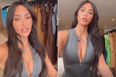 Kim Kardashian Models Her New SKIMS Swimsuit Collection On Instagram