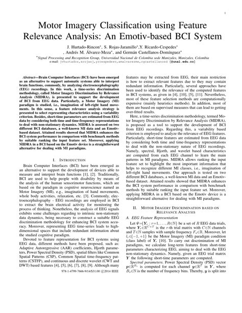 pdf motor imagery classification using feature relevance analysis an emotiv based bci system