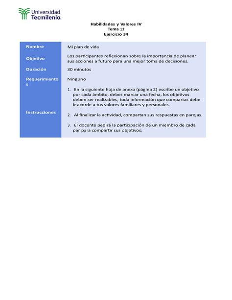 Ejercicio 34 Habilidades Y Valores IV Tema 11 Ejercicio 34